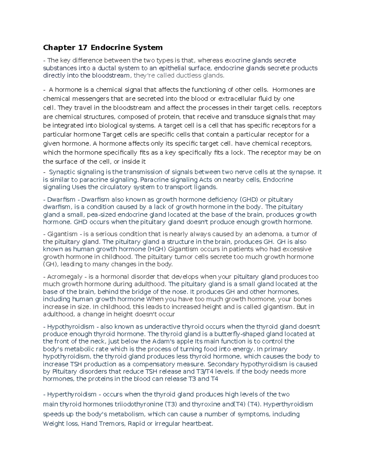 Chapter 17 Endocrine System Study Guide - Chapter 17 Endocrine System ...