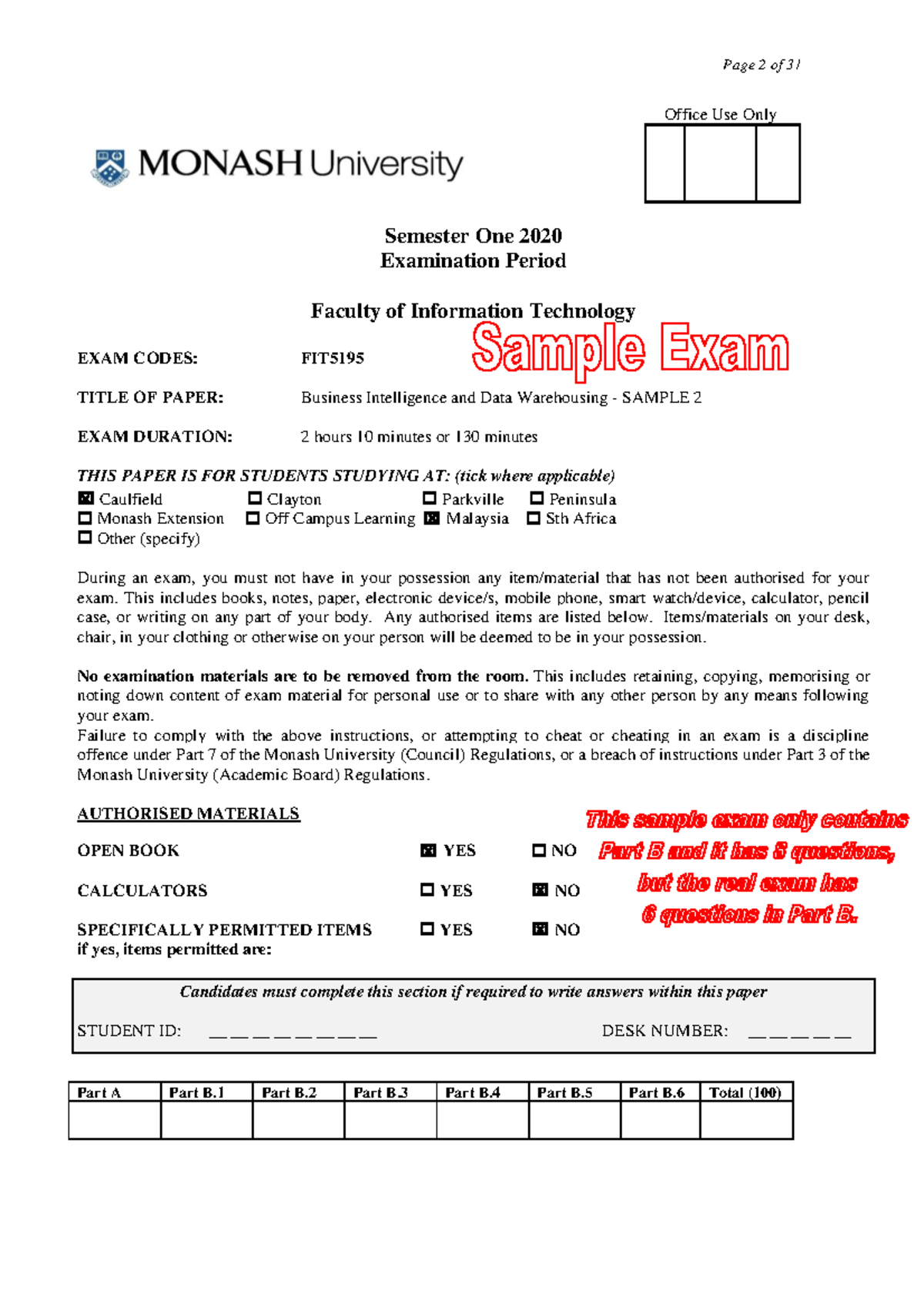 Sample/practice exam - Office Use Only Semester One 2020 Examination ...