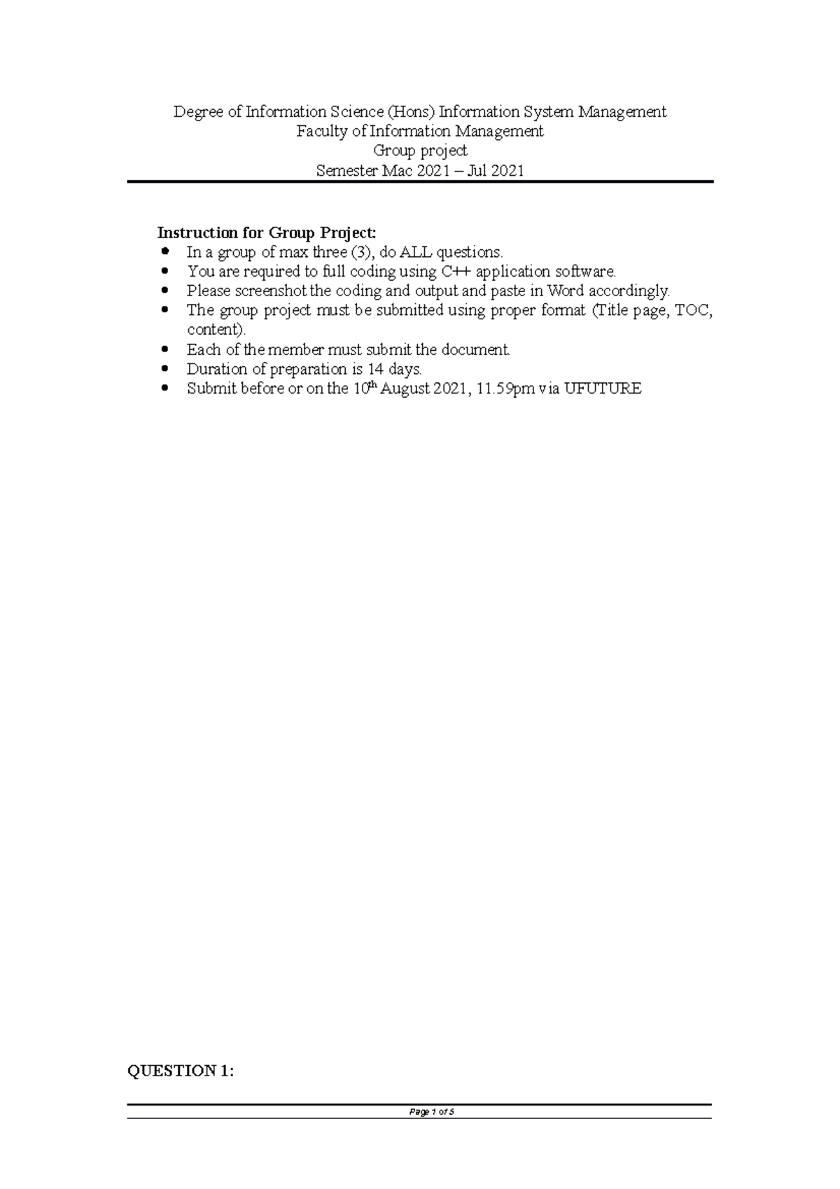 IMS505 Group Project Sem Mac2021 - Degree of Information Science (Hons ...