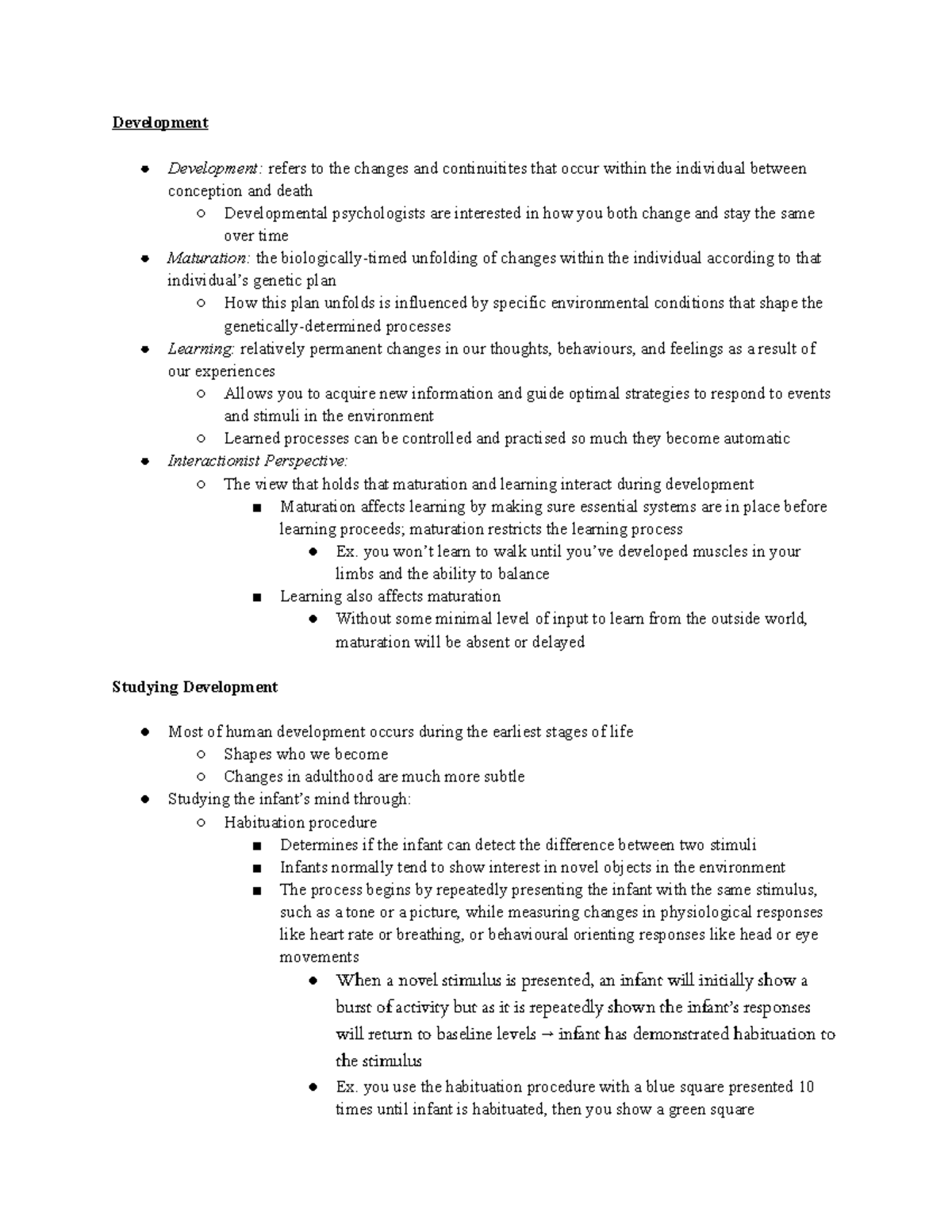 Psych 1FF3 - Lecture notes - Development Development: refers to the ...