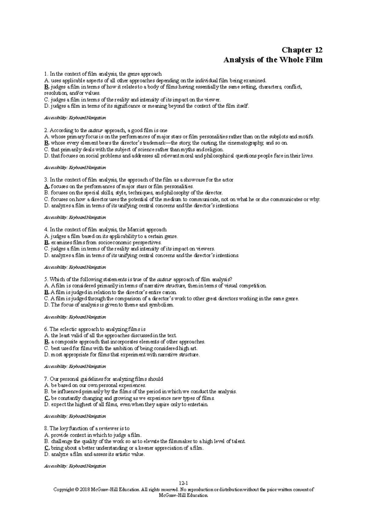Chapter 12 Analysis of the Whole Film - uses applicable aspects of all ...