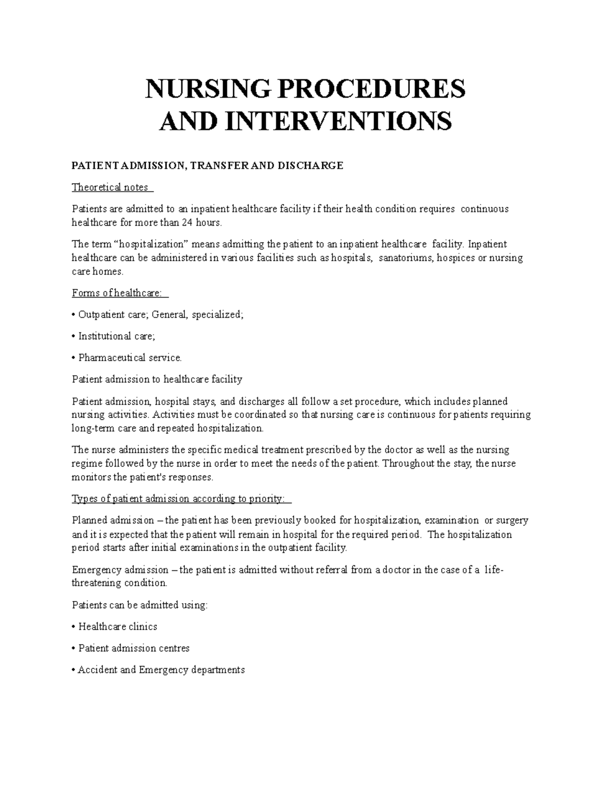 Chapter 7. Nursing Procedures - NURSING PROCEDURES AND INTERVENTIONS ...