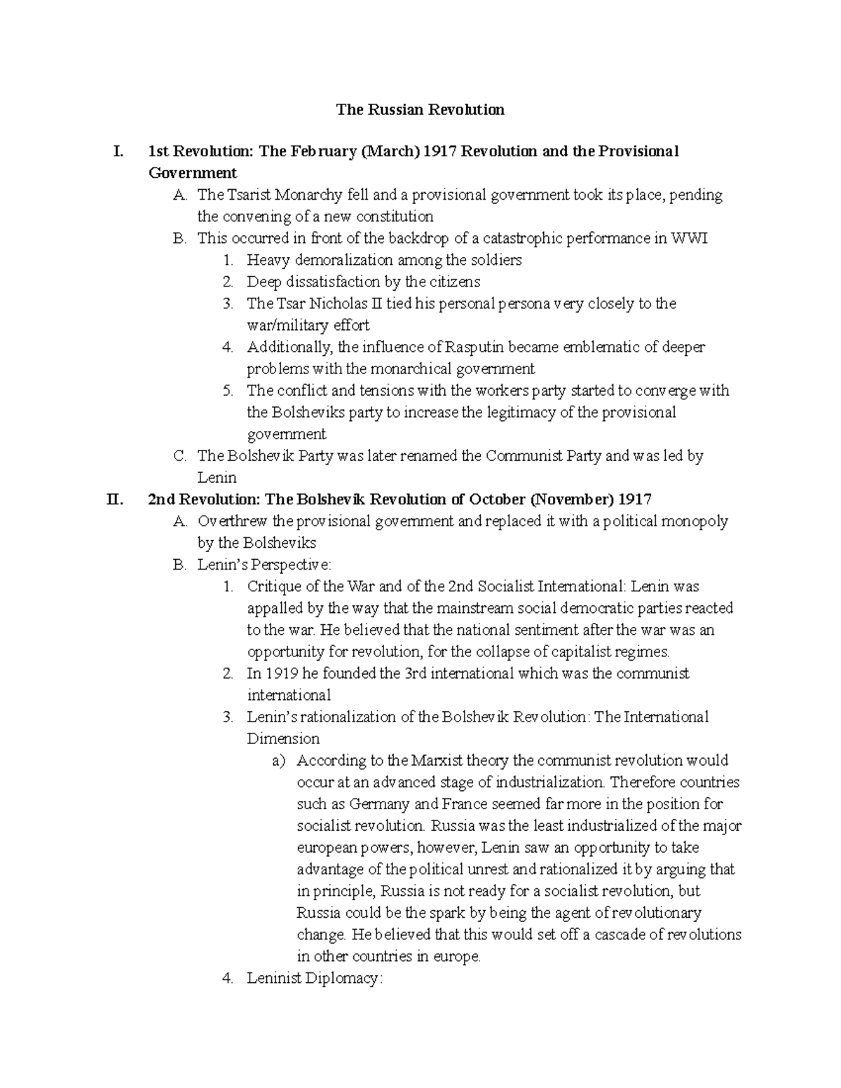 Lecture 5 The Russian Revolution - The Russian Revolution I. 1st ...