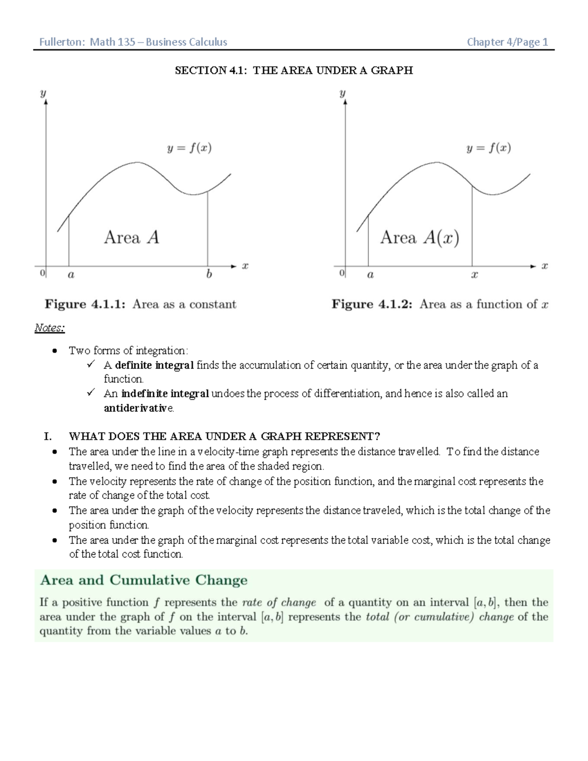 Section 4.1 The Area Under The Graph - SECTION 4: THE AREA UNDER A ...