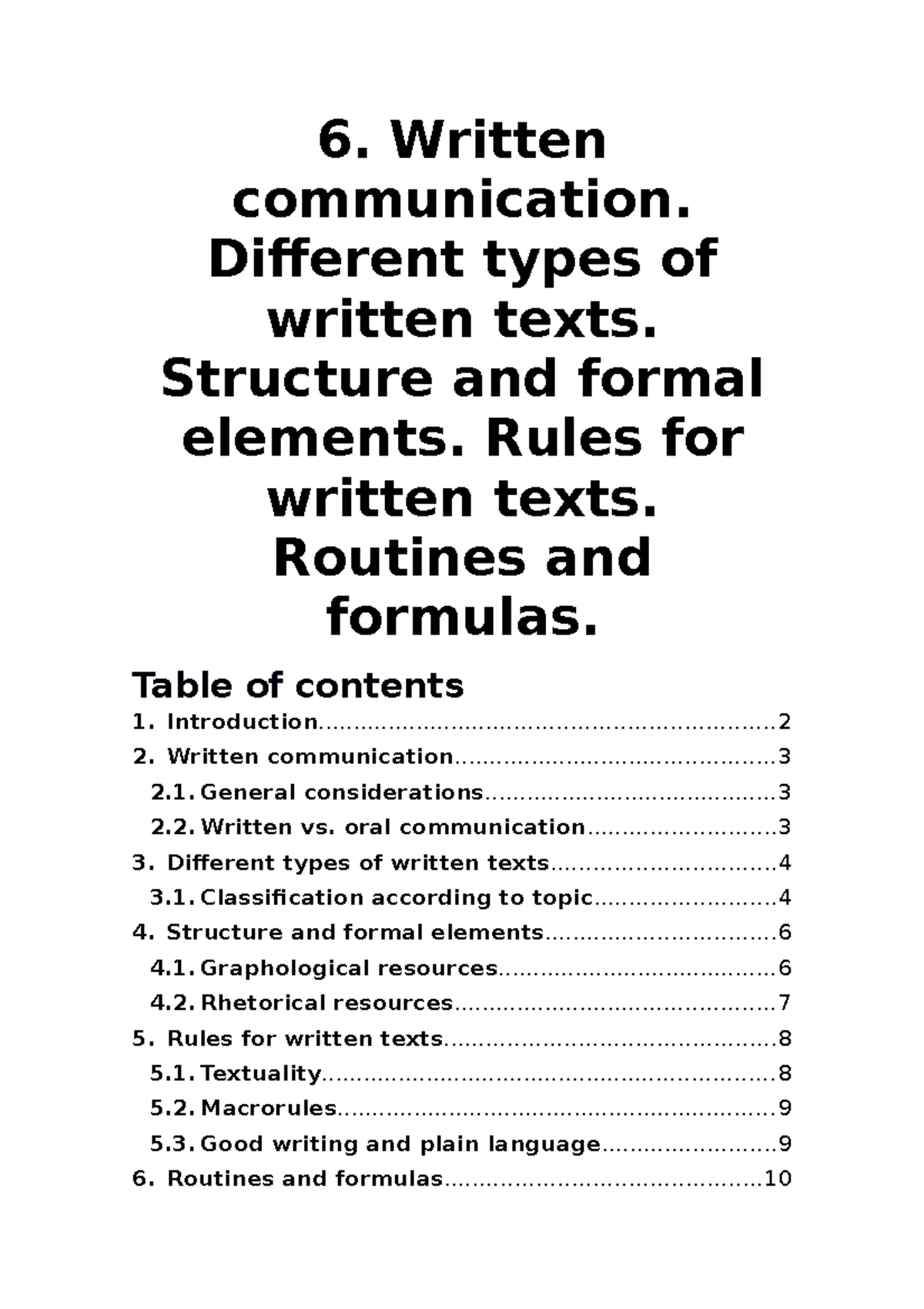 6. Written communication. Different types of written texts - 6. Written ...