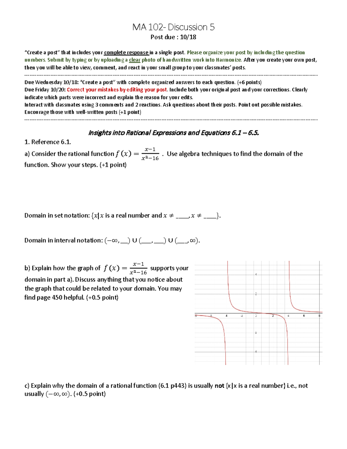 MA 102 campus Discussion 5 Fall 2023 - MA 102- Discussion 5 Post due : 10/ “Create a post” that ...