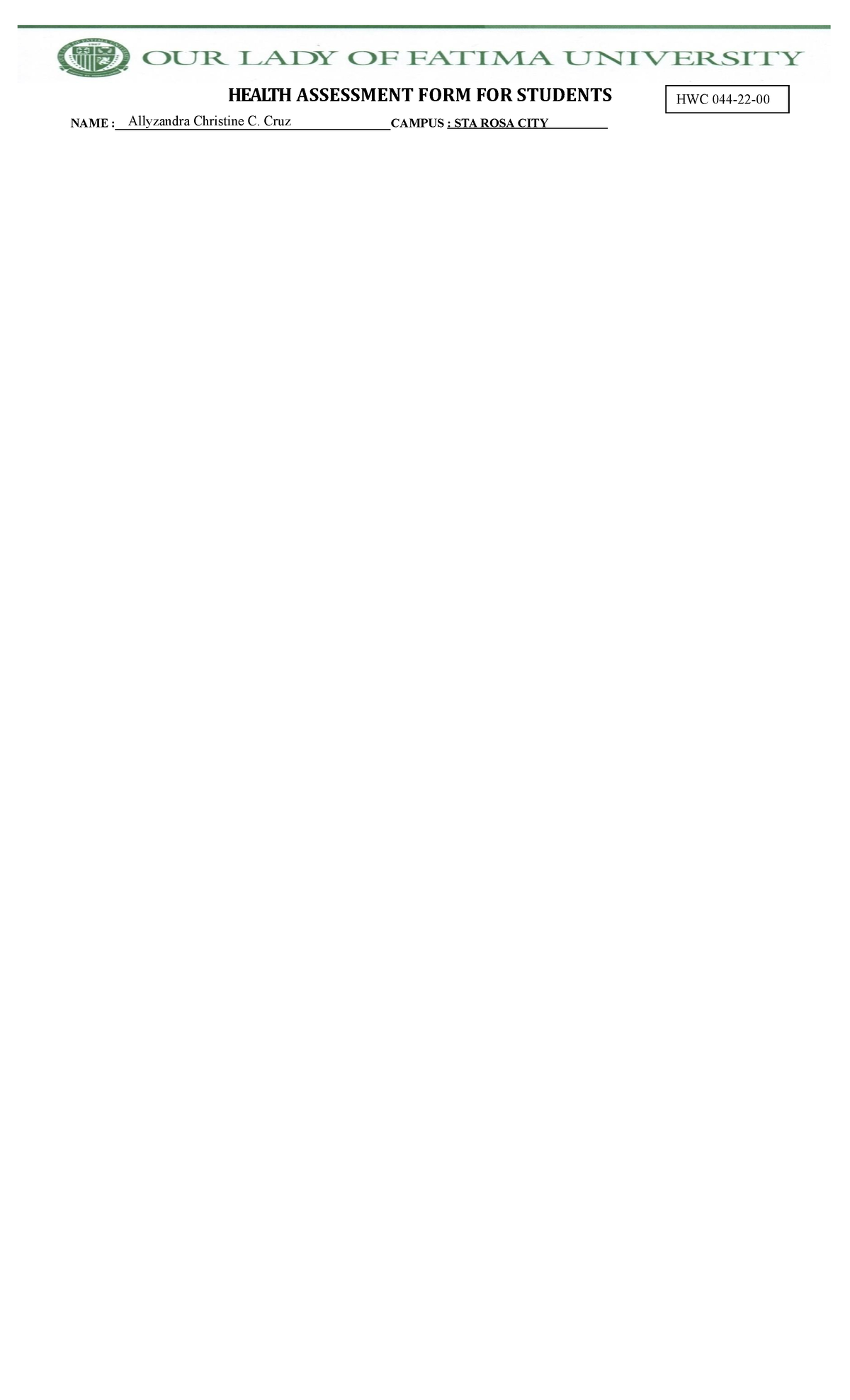 Revised-HAF-2022 - pang free lang to - HEALTH ASSESSMENT FORM FOR ...