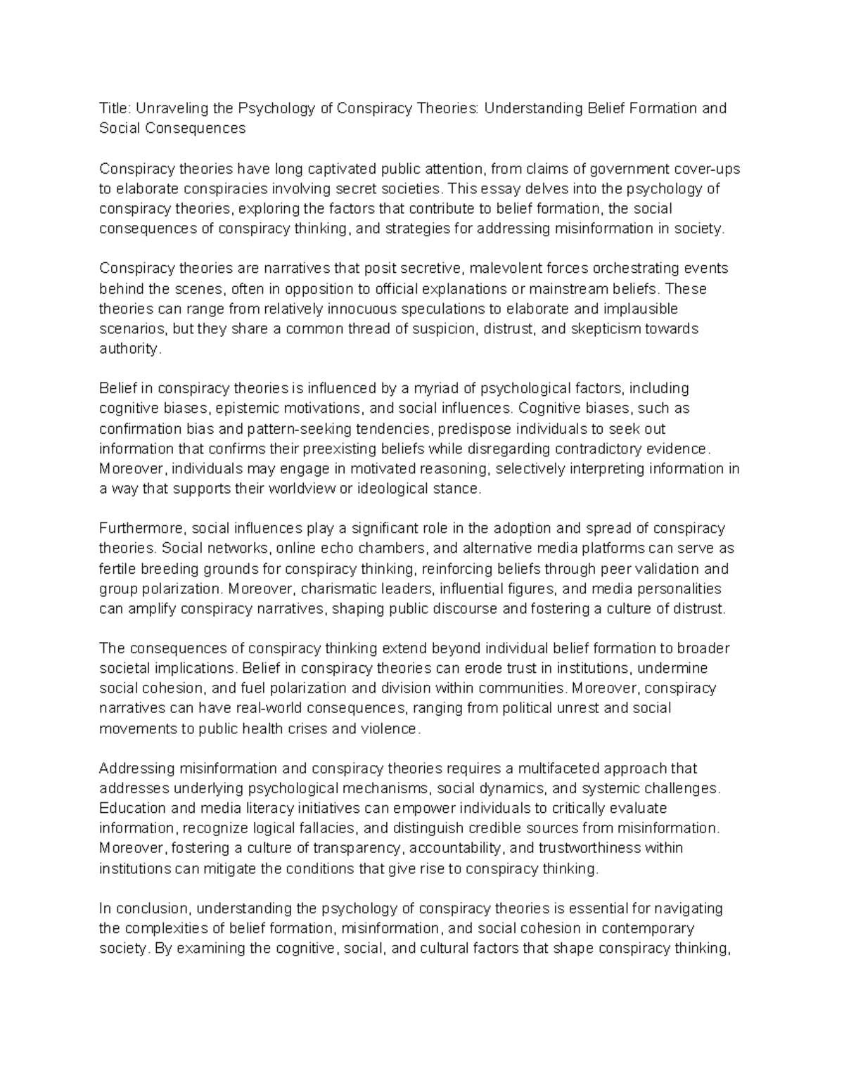 Unraveling the Psychology of Conspiracy Theories Understanding Belief ...