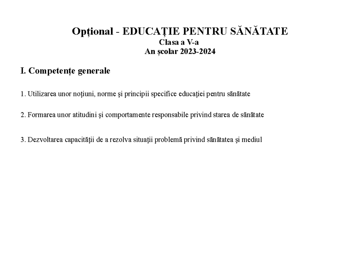 Educatie pt sanatate planificare bună - Opțional - EDUCAȚIE PENTRU ...