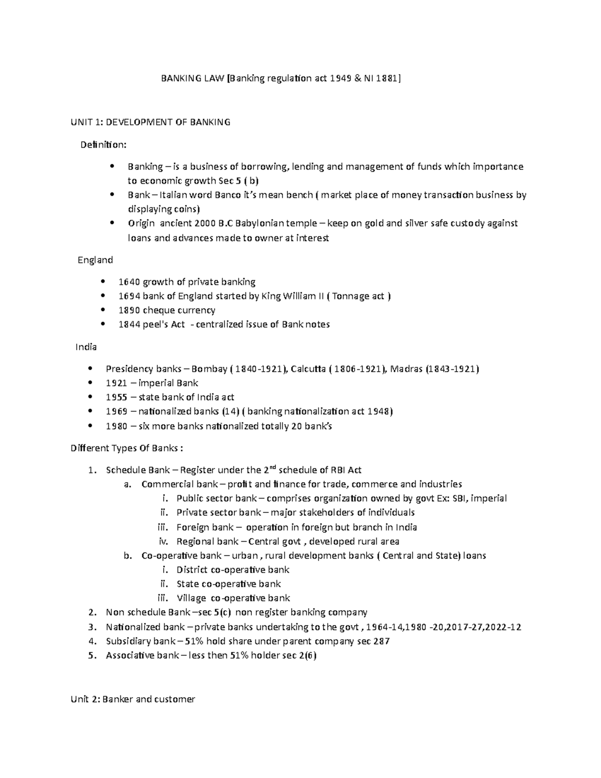 Banking law - Viva notes - BANKING LAW [Banking regulation act 1949 ...