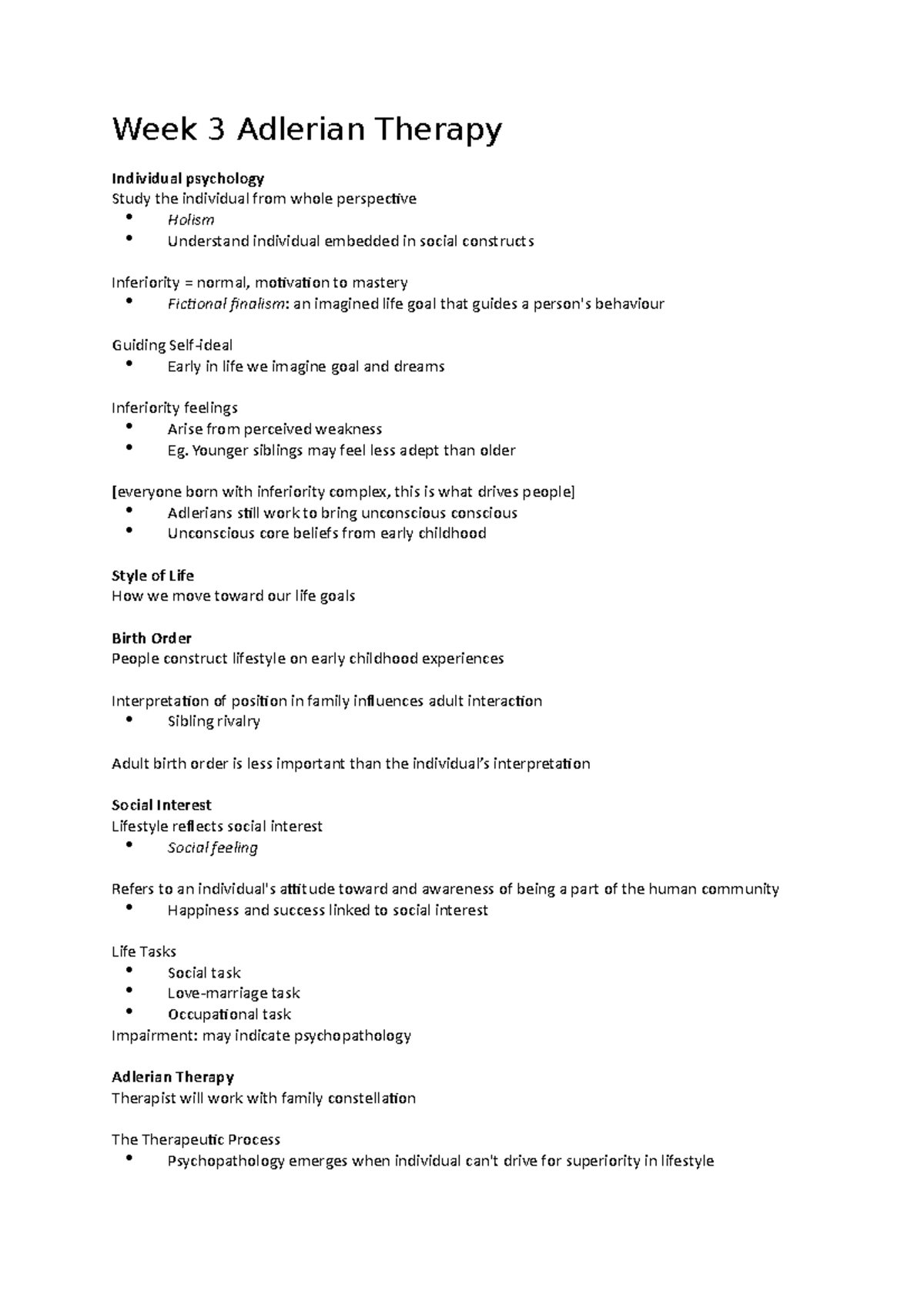 COU101 Week 3 Adlerian Therapy - Week 3 Adlerian Therapy Individual ...