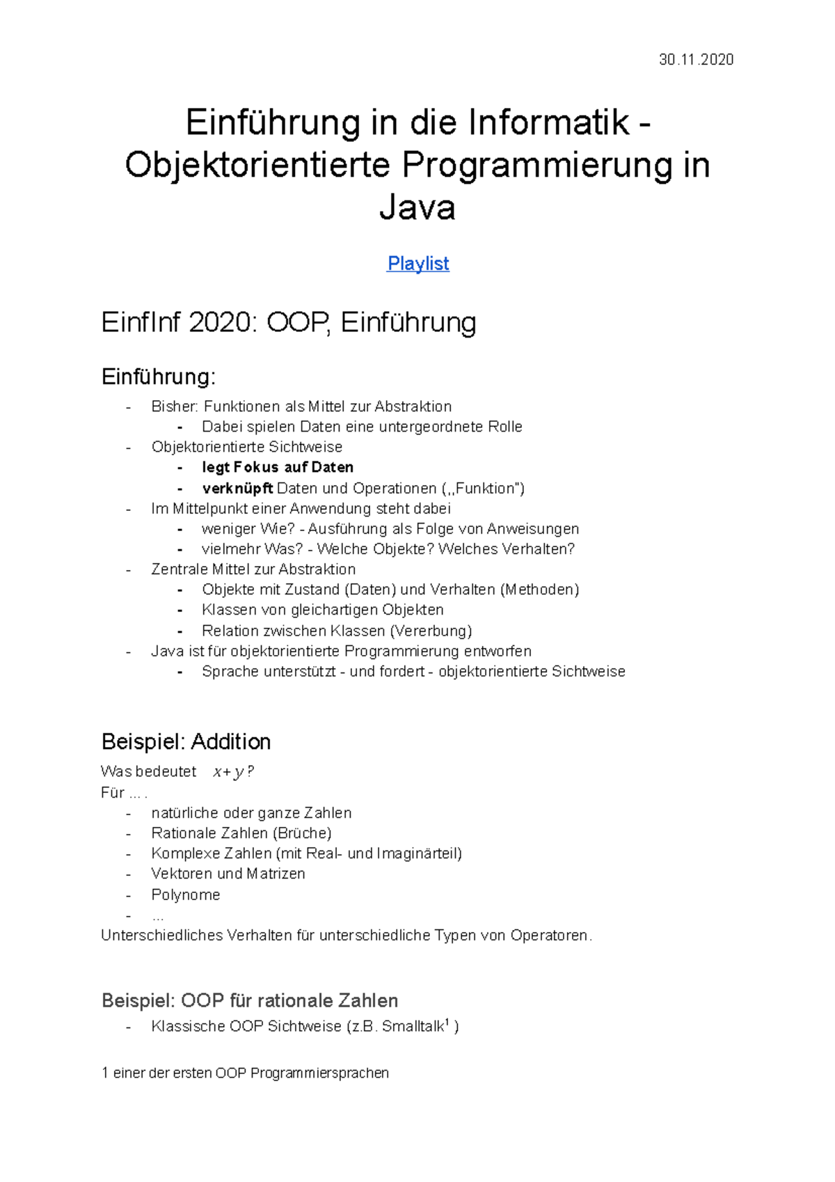 Objektorientierte Programmierung - ... - natürliche oder ganze Zahlen ...