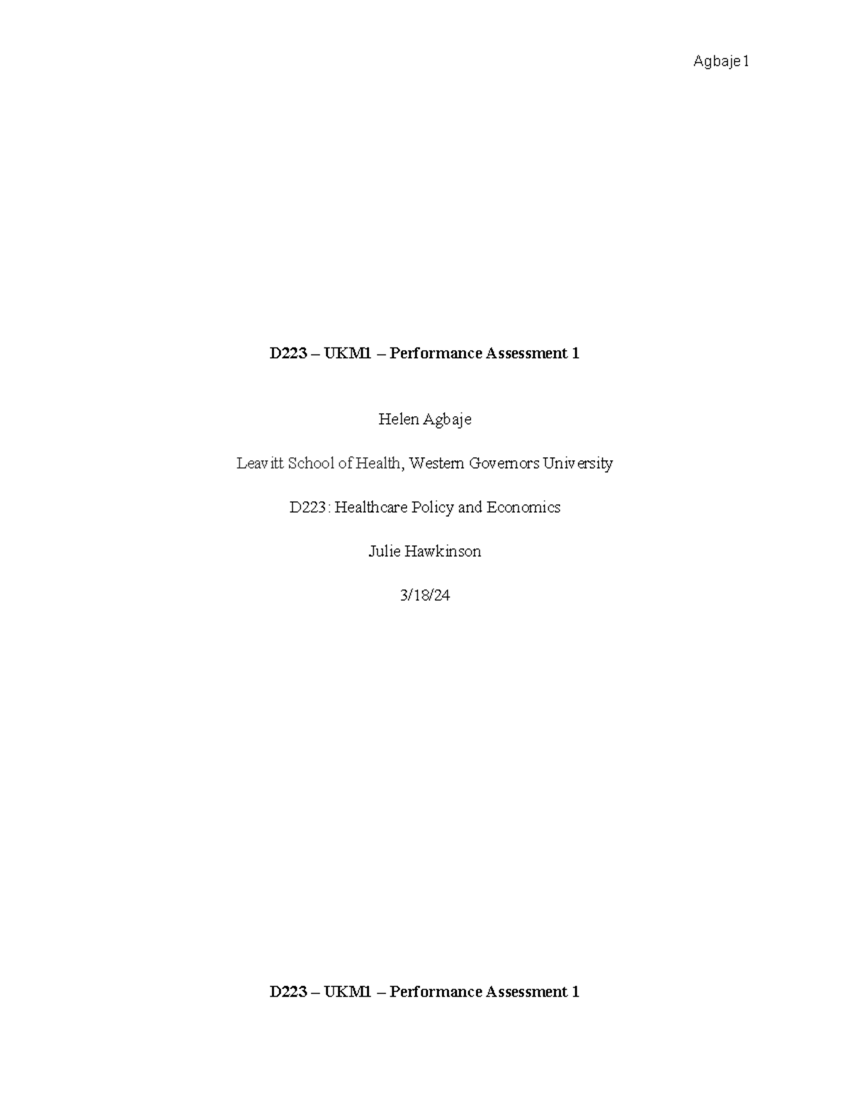 D223 Health Care organization Analysis. - D223 – UKM1 – Performance ...