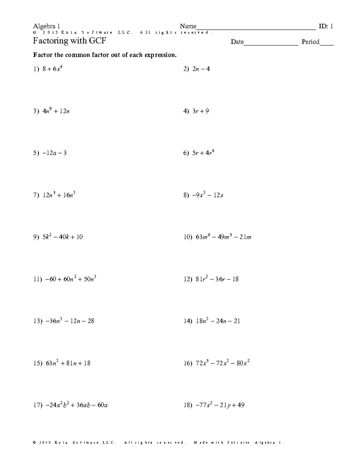 Factoring-with-gcf - key for worksheet - ©e r 2 e 0 I 1 n 5 c hKFuCtxaH ...