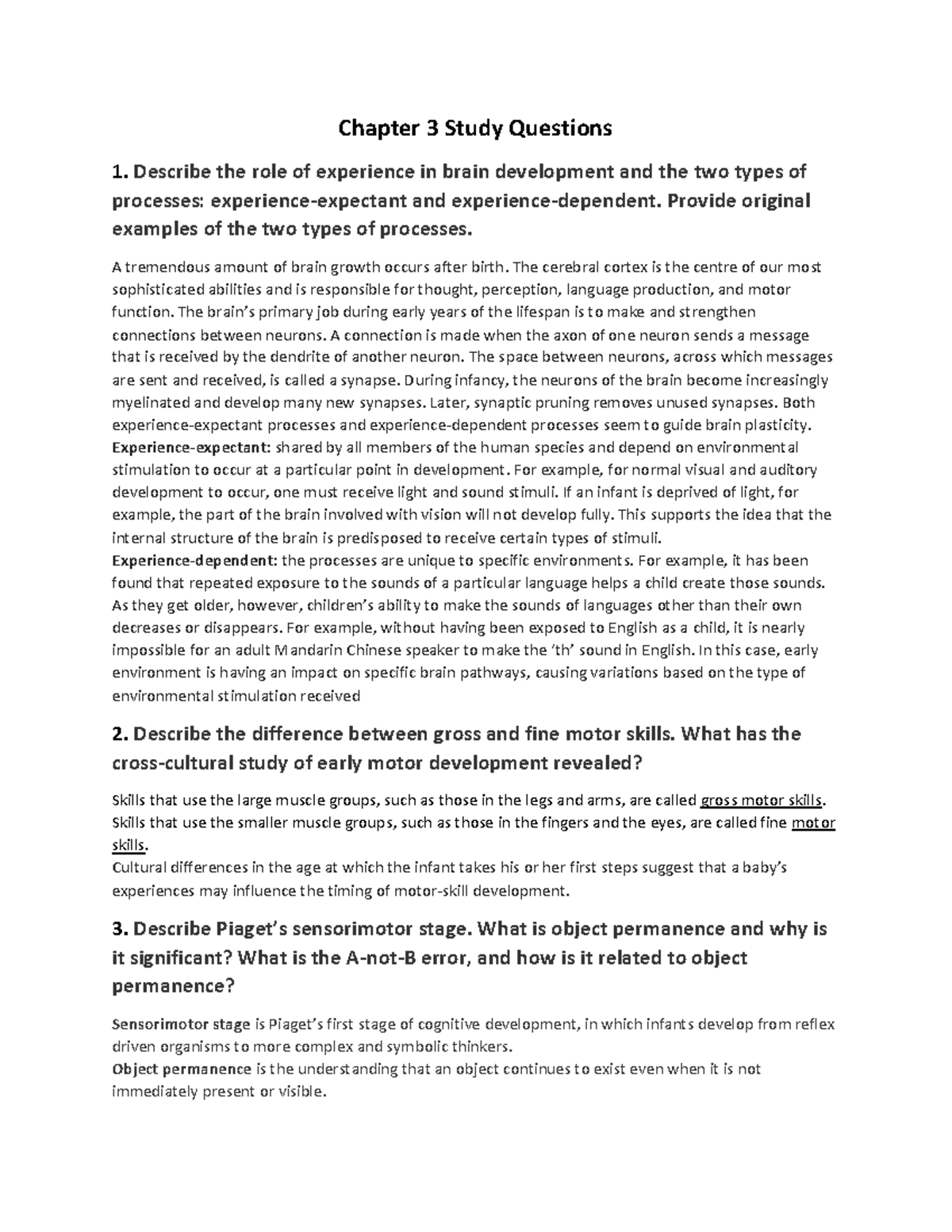 Chapter 3 study questions - Chapter 3 Study Questions 1. Describe the ...