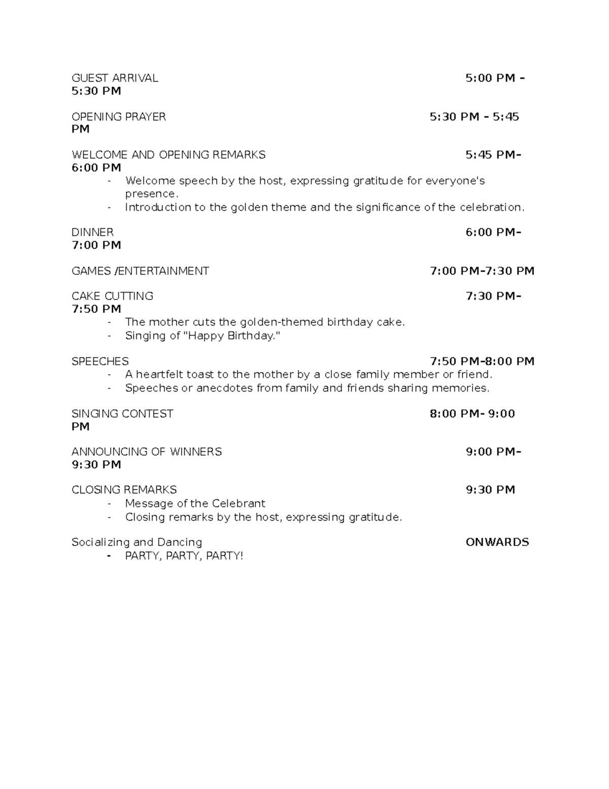 Program Script - GUEST ARRIVAL 5:00 PM – 5:30 PM OPENING PRAYER 5:30 PM ...