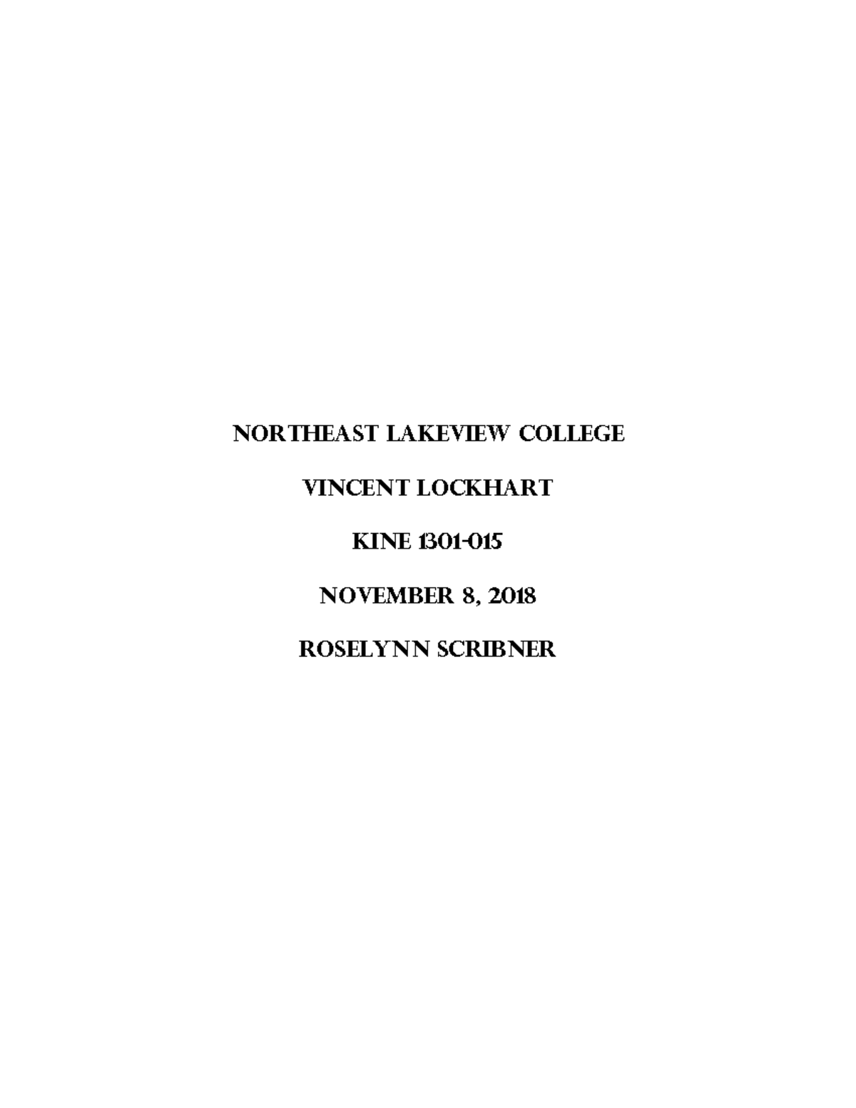KINE - Internship Assignment - Northeast Lakeview College Vincent ...