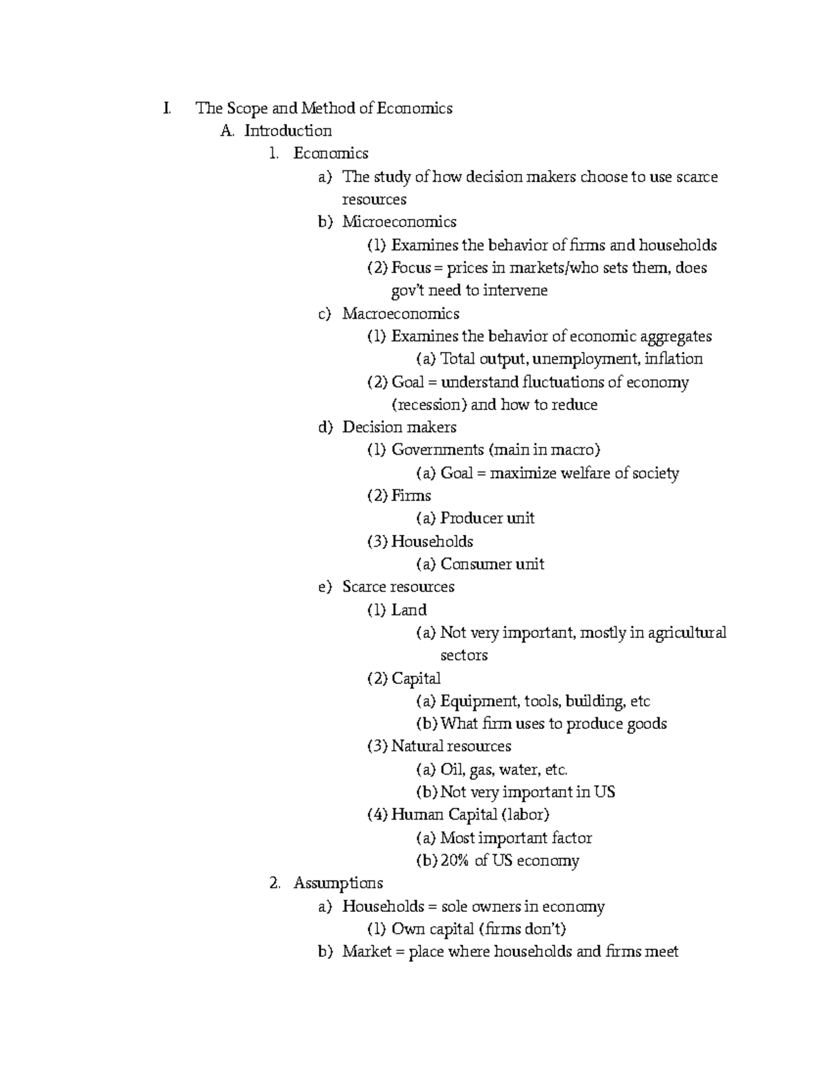Macro Full Notes - I. The Scope and Method of Economics A. Introduction ...