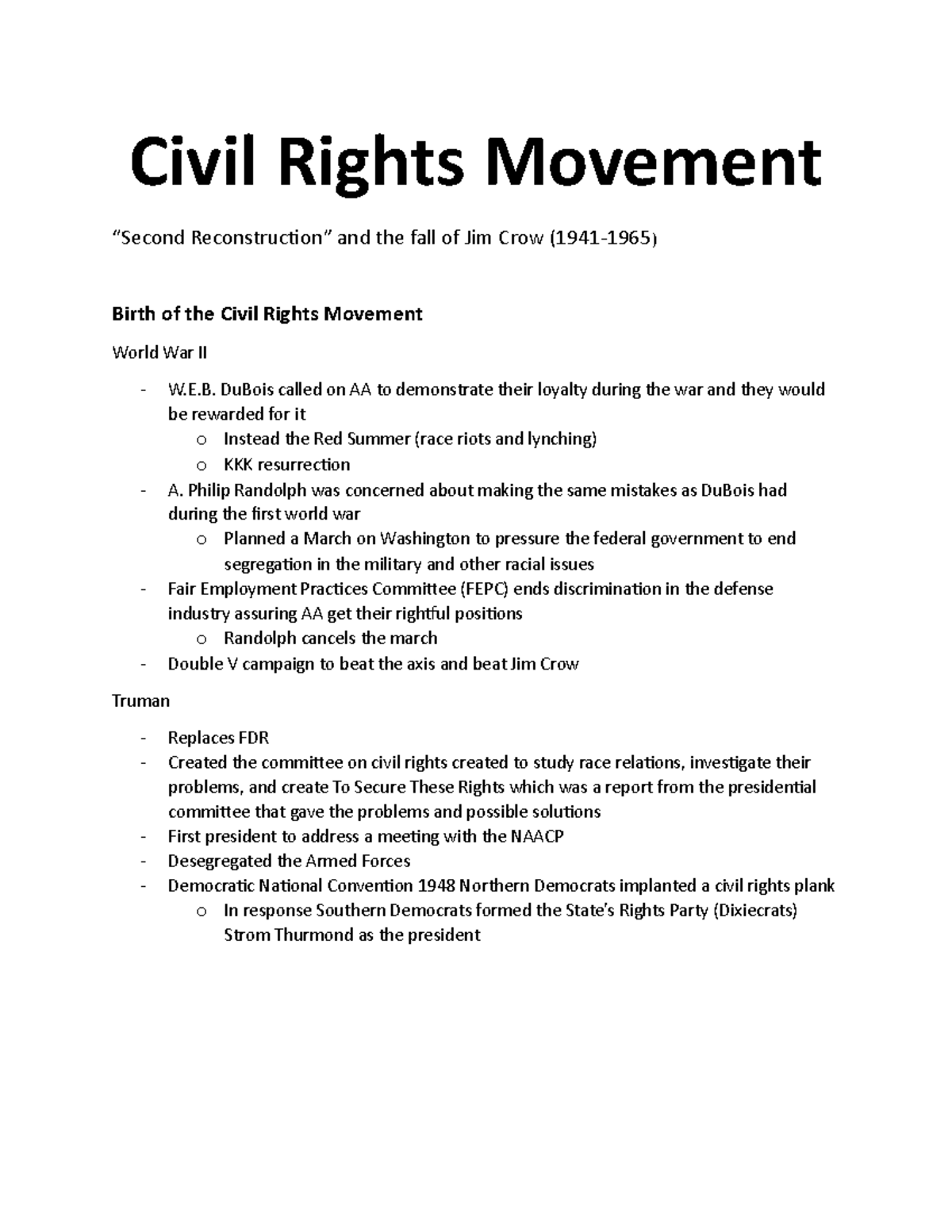 Civil Rights Movement - Civil Rights Movement “Second Reconstruction ...