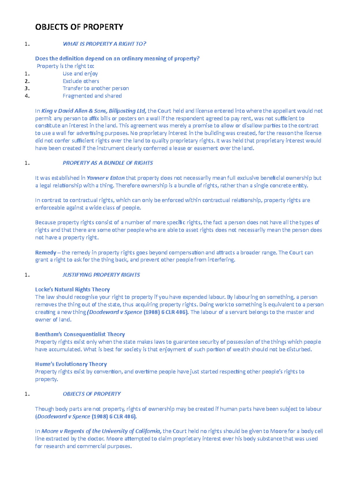 Property-Notes - Lecture notes 1-6 - OBJECTS OF PROPERTY 1. WHAT IS ...