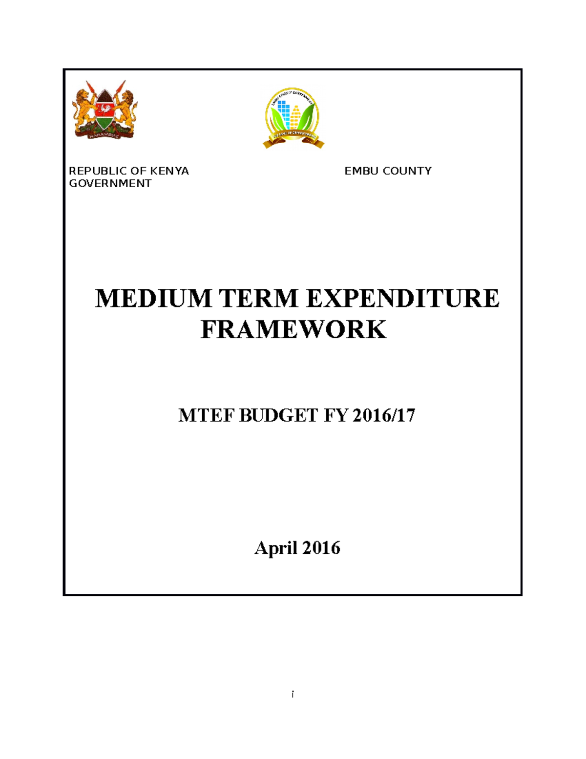 Final Budget FY 2016-17 - REPUBLIC OF KENYA EMBU COUNTY GOVERNMENT ...