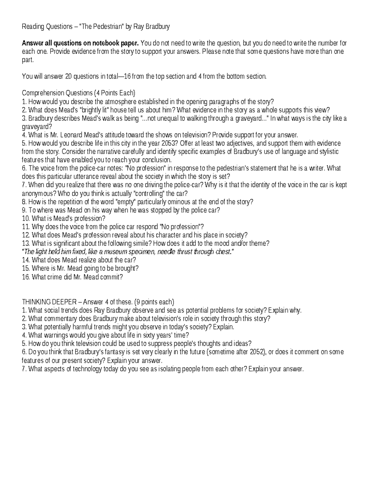 nyyyyb ftcrfcrcrc - Reading Questions – “The Pedestrian” by Ray ...