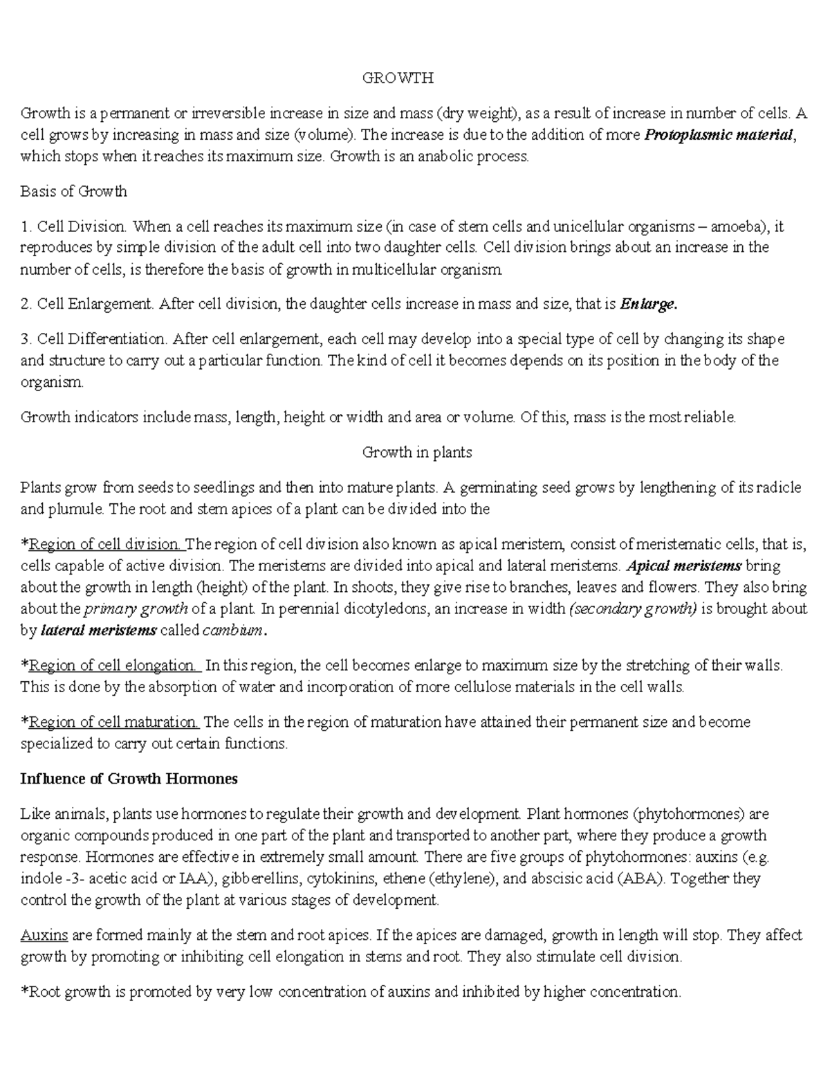 Growth - Bio - GROWTH Growth is a permanent or irreversible increase in ...