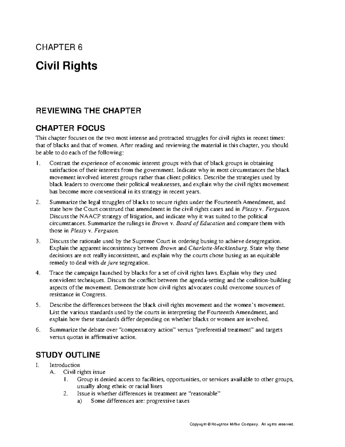 Chapter 6 - CHAPTER 6 Civil Rights REVIEWING THE CHAPTER CHAPTER FOCUS ...