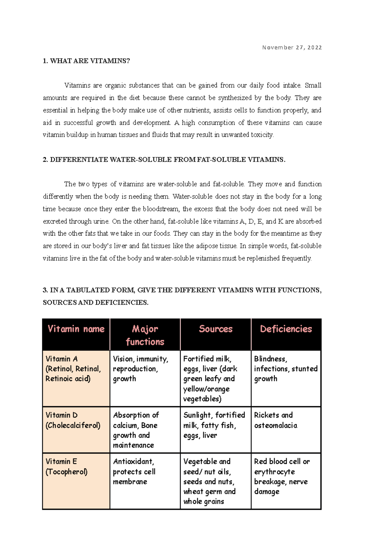 BIOCHEMISTRY: What are Vitamins? - November 27, 2022 WHAT ARE VITAMINS ...