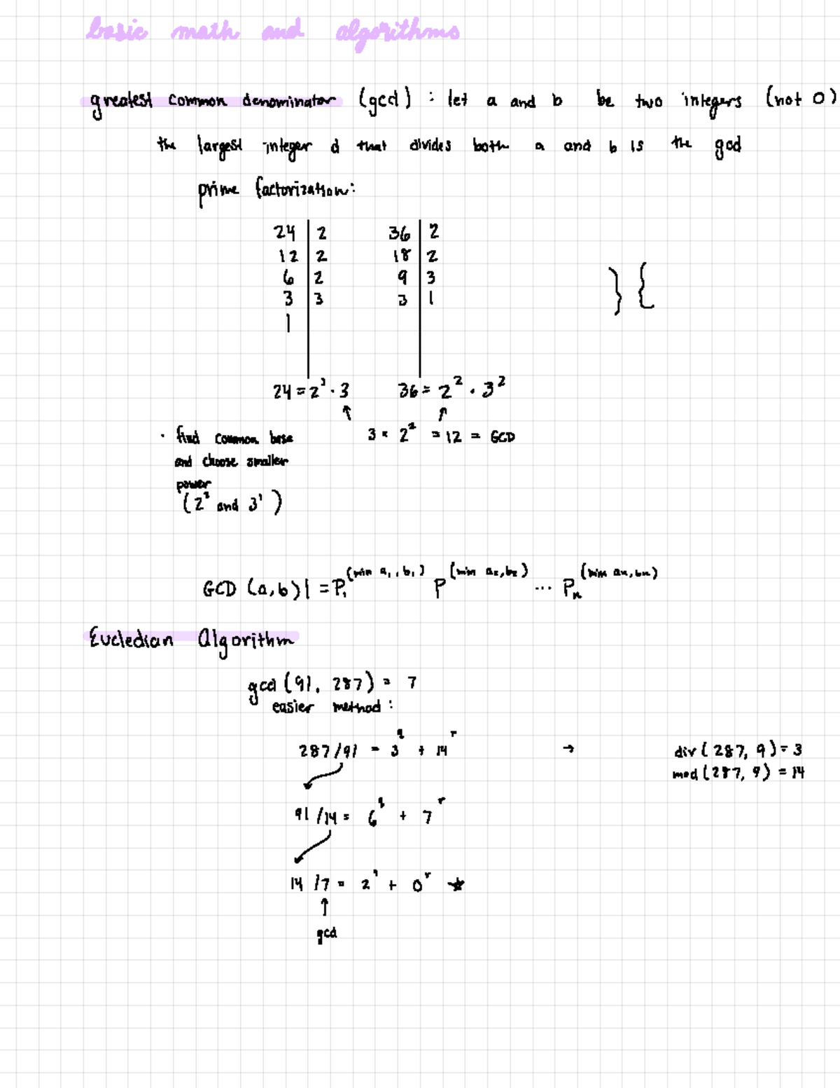 Gcd Eucledian Algebra Extended Eucledian Notes Basic Math And Algorithms Greatest Common