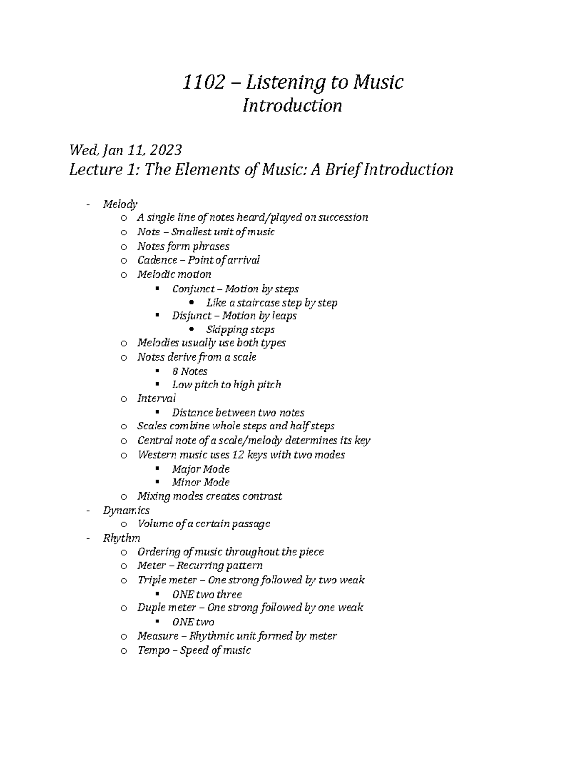 1102 Lecture 1 - 1102 – Listening to Music Introduction Wed, Jan 11 ...