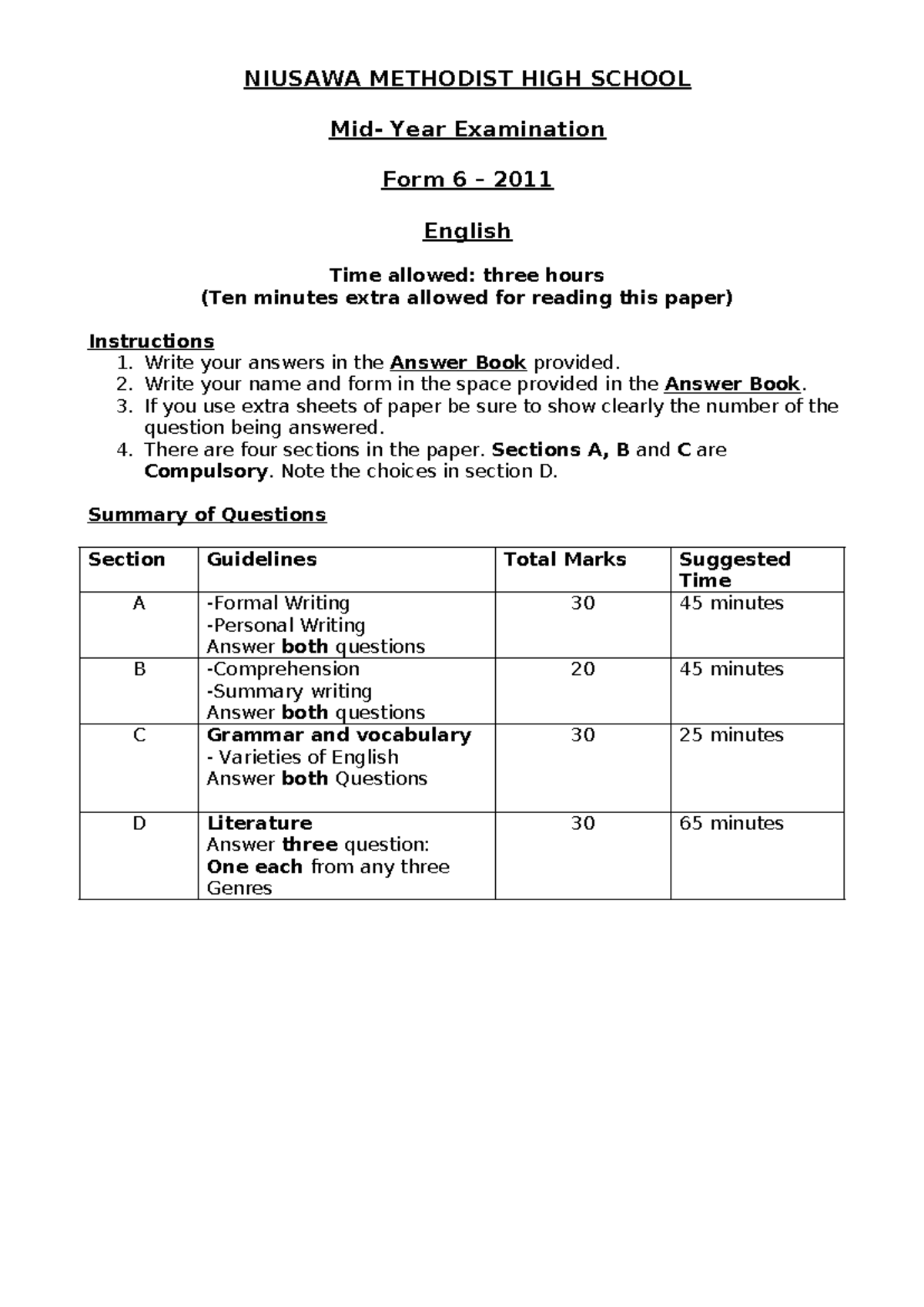 Form 6 mid year 2011 - paper - NIUSAWA METHODIST HIGH SCHOOL Mid- Year ...