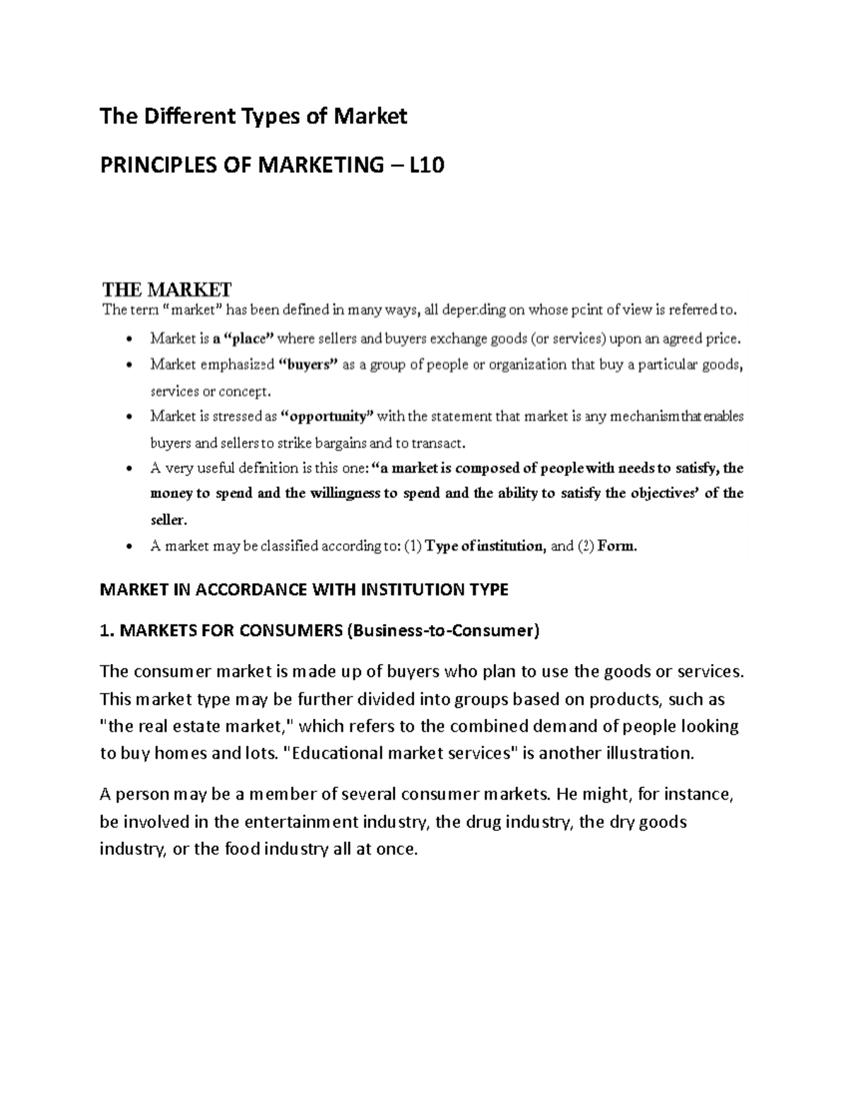 Principles of Marketing -10 - The Different Types of Market PRINCIPLES ...