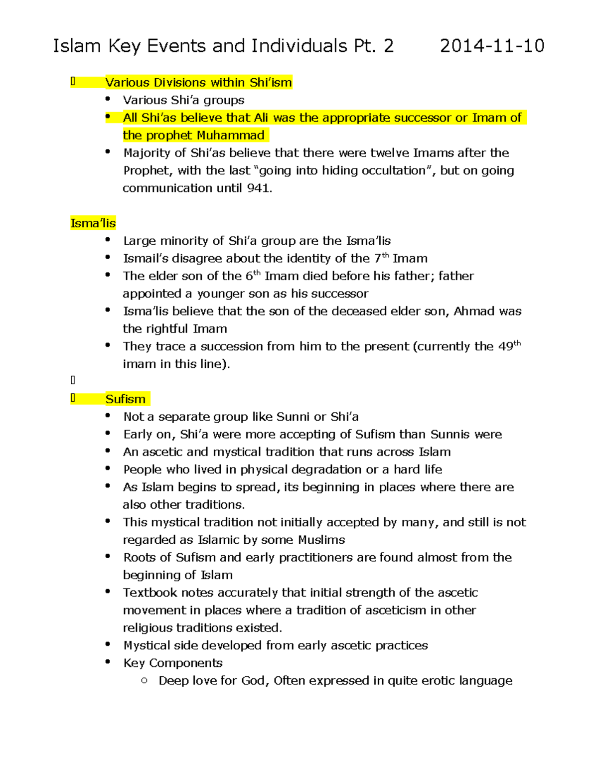 Lecture notes - islam key events and individuals part 2 - Islam Key ...