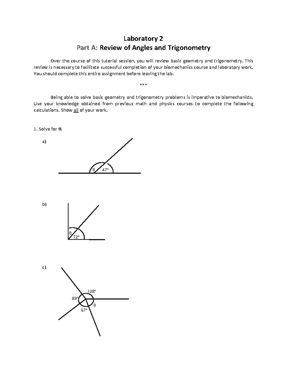 Lab 2 - Review of angles and trigonometry - Laboratory 2 Part A: Review ...