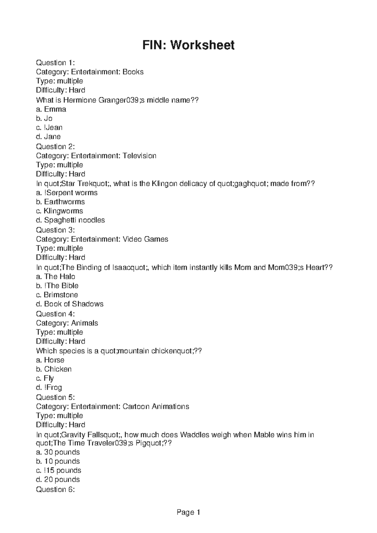 FIN196 Diagram 10 - FIN: Worksheet Question 1: Category: Entertainment ...