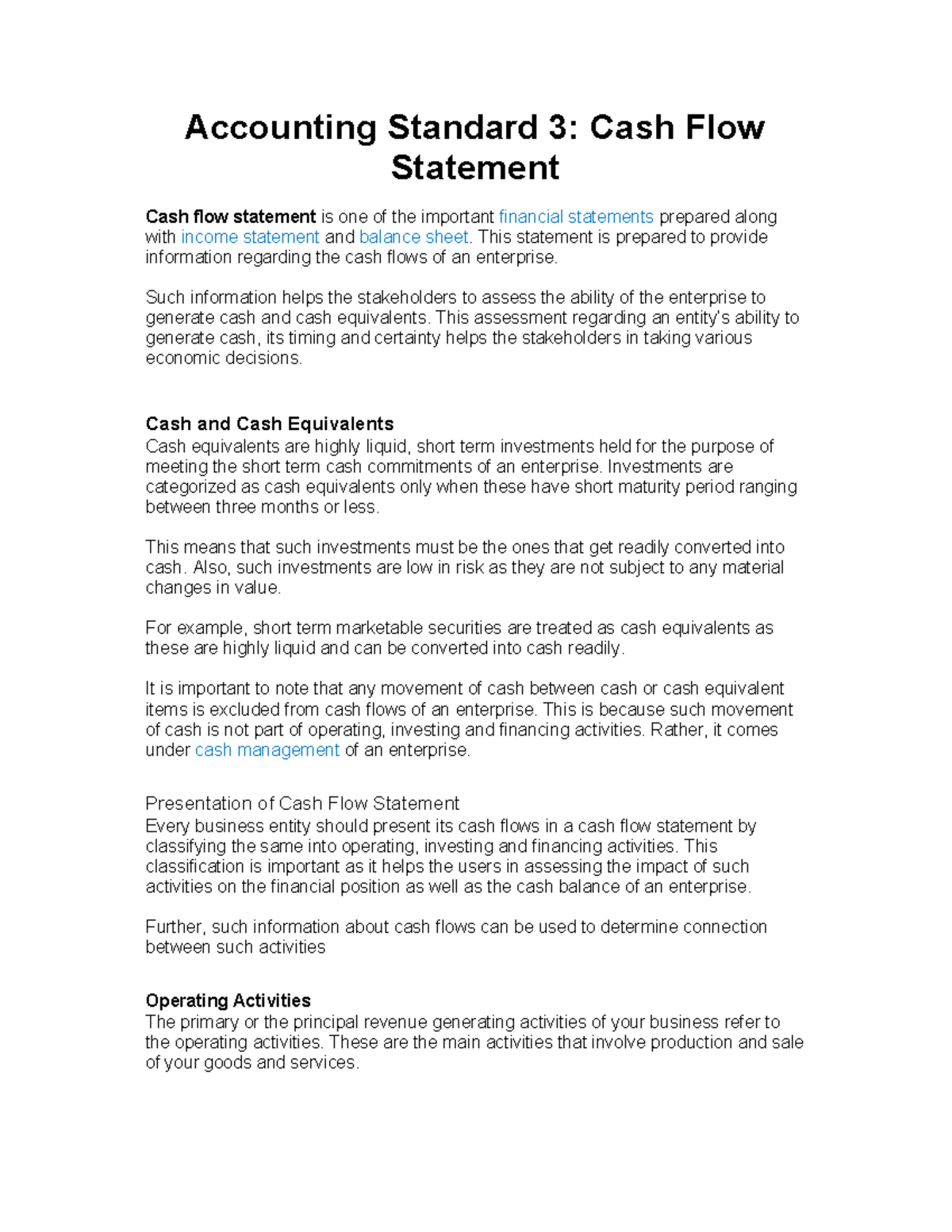 Accounting Standerd 3 CASH FLOW Statements - Accounting Standard 3 ...