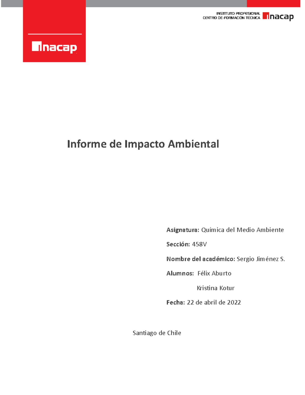 Informe de impacto ambiental Aburto, Kotur - Santiago de Chile Informe ...