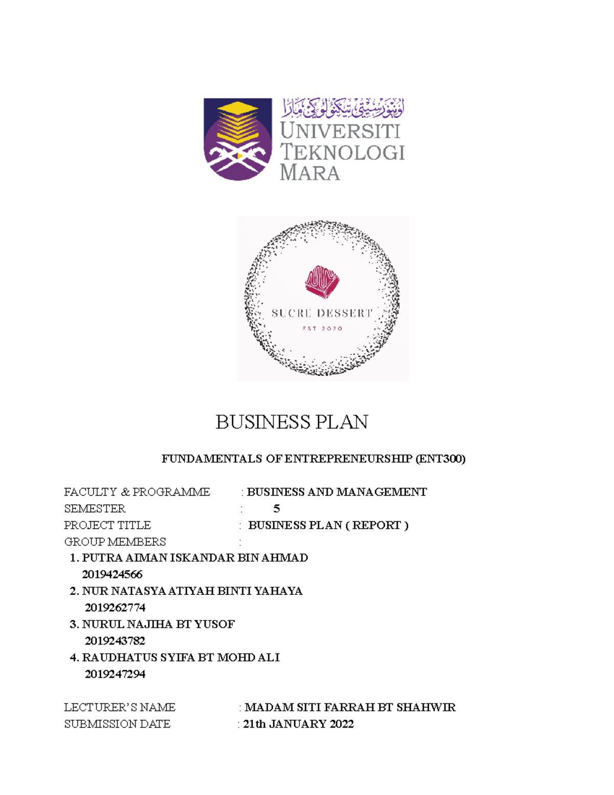 ENT300 - Business Plan BMC - BUSINESS PLAN FUNDAMENTALS OF ...