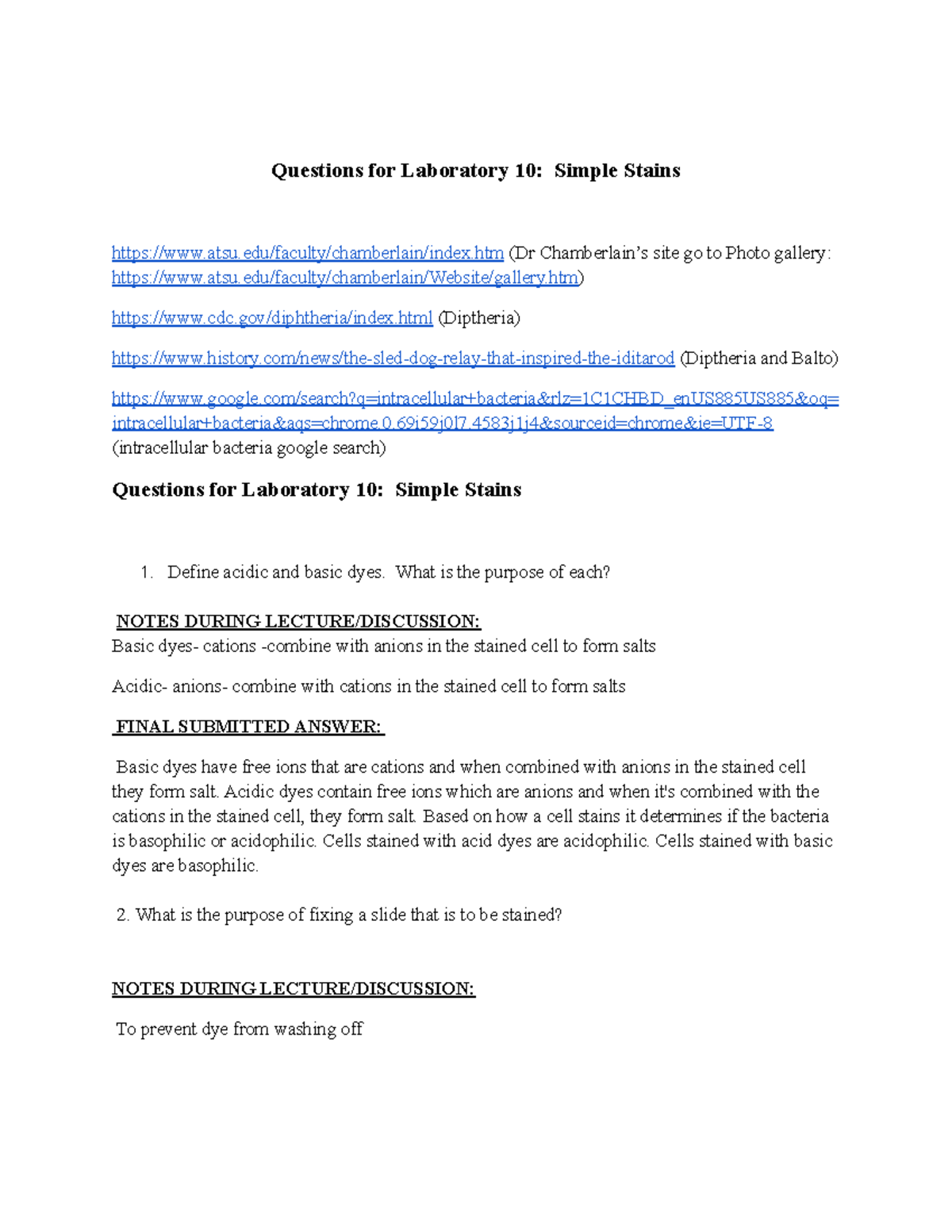 Questions for Laboratory 10 - htm(Dr Chamberlain’s site go to Photo ...