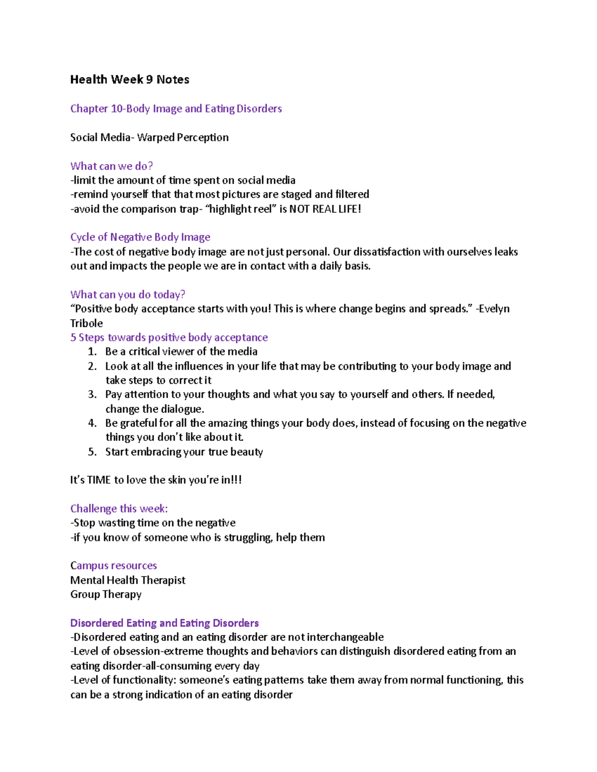 Health Week 9 Notes - Health Week 9 Notes Chapter Image and Eating ...