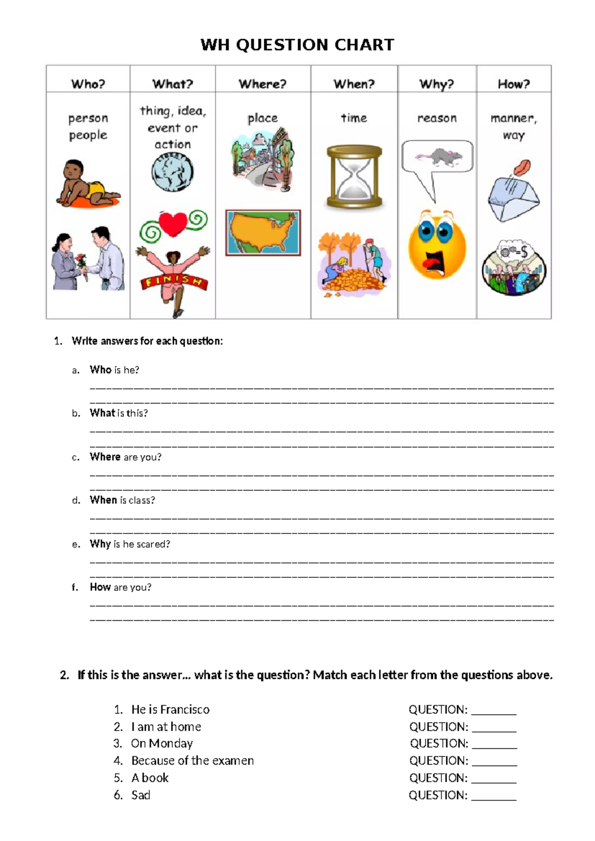 WH Question Chart - WH QUESTION CHART 1. Write answers for each ...