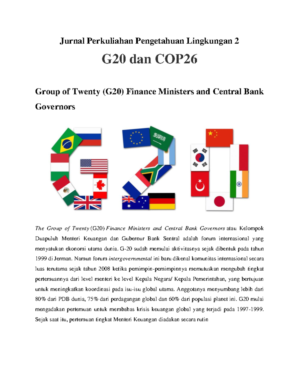 G20 dan COP26 - Jurnal Perkuliahan Mata Kuliah Pengetahuan Lingkungan ...