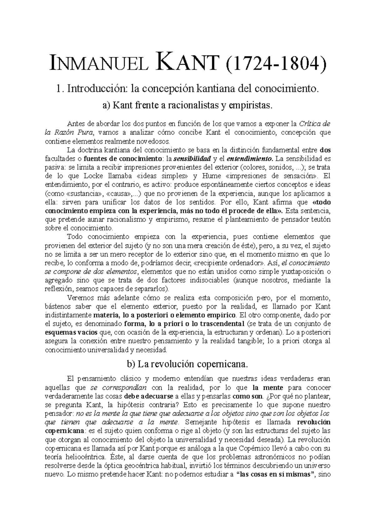 KANT apuntes de apoyo - ertyujk - INMANUEL KANT (1724-1804) 1 ...