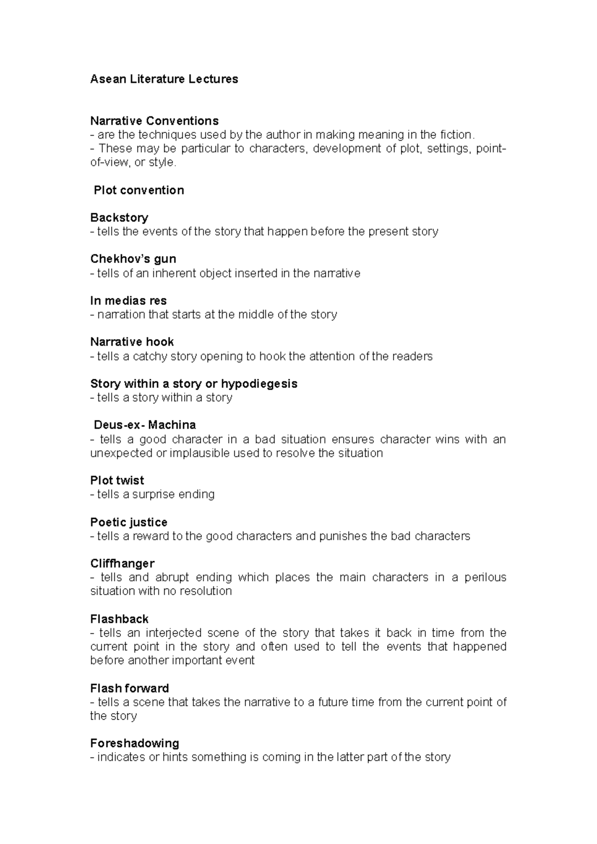 Asean Literature Lecture notes 1 - Asean Literature Lectures Narrative ...