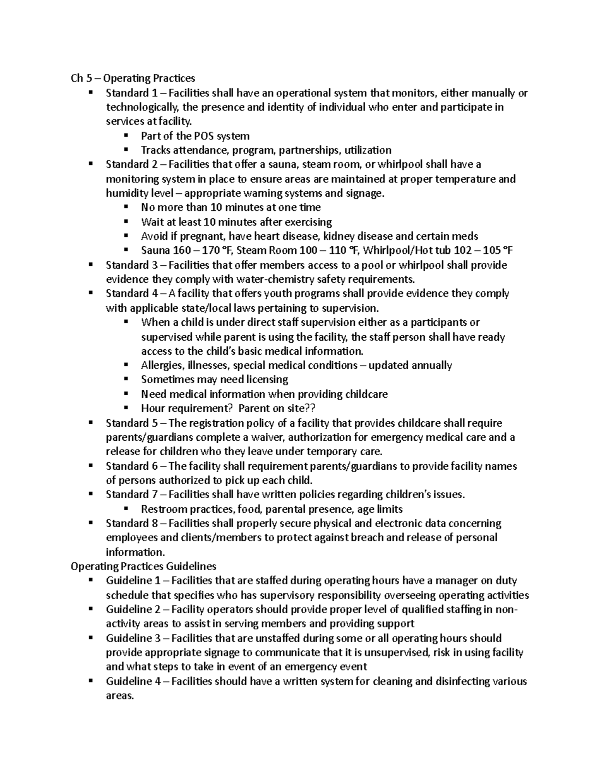 Ch 5 (operating practices) - Ch 5 – Operating Practices § Standard 1 ...