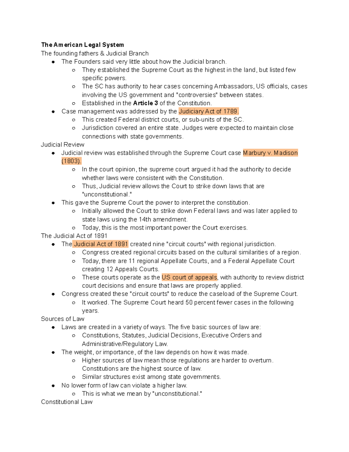 Gov Chapter 3 - lecture notes - The American Legal System The founding ...