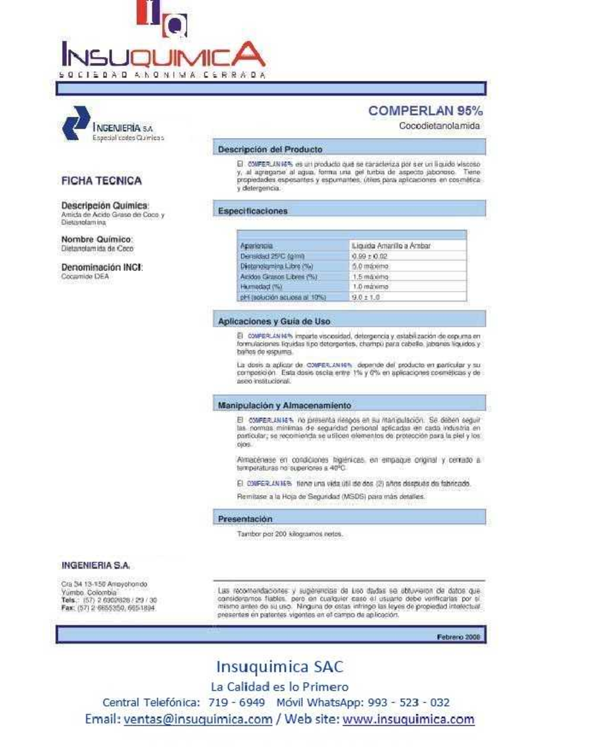 Comperlan-95%-Colombia - to INSUQUIMICA SOCIEDAD ANONMA CERRADA ...