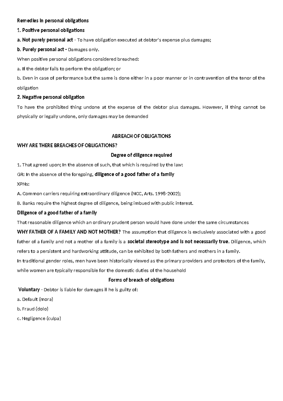 OB Reviewer - Remedies in personal obligations Positive personal ...