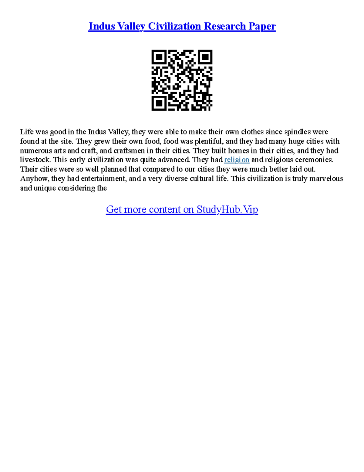 Essay On Indus Valley Civilization - Indus Valley Civilization Research ...